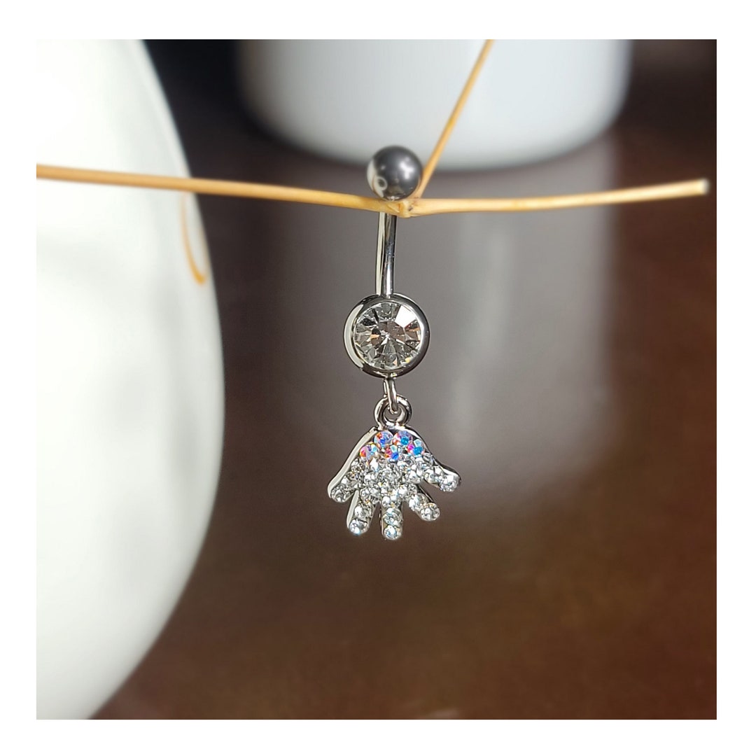 Twinkling 5 Fingers CZ Dangle Belly Button Ring Surgical - Etsy