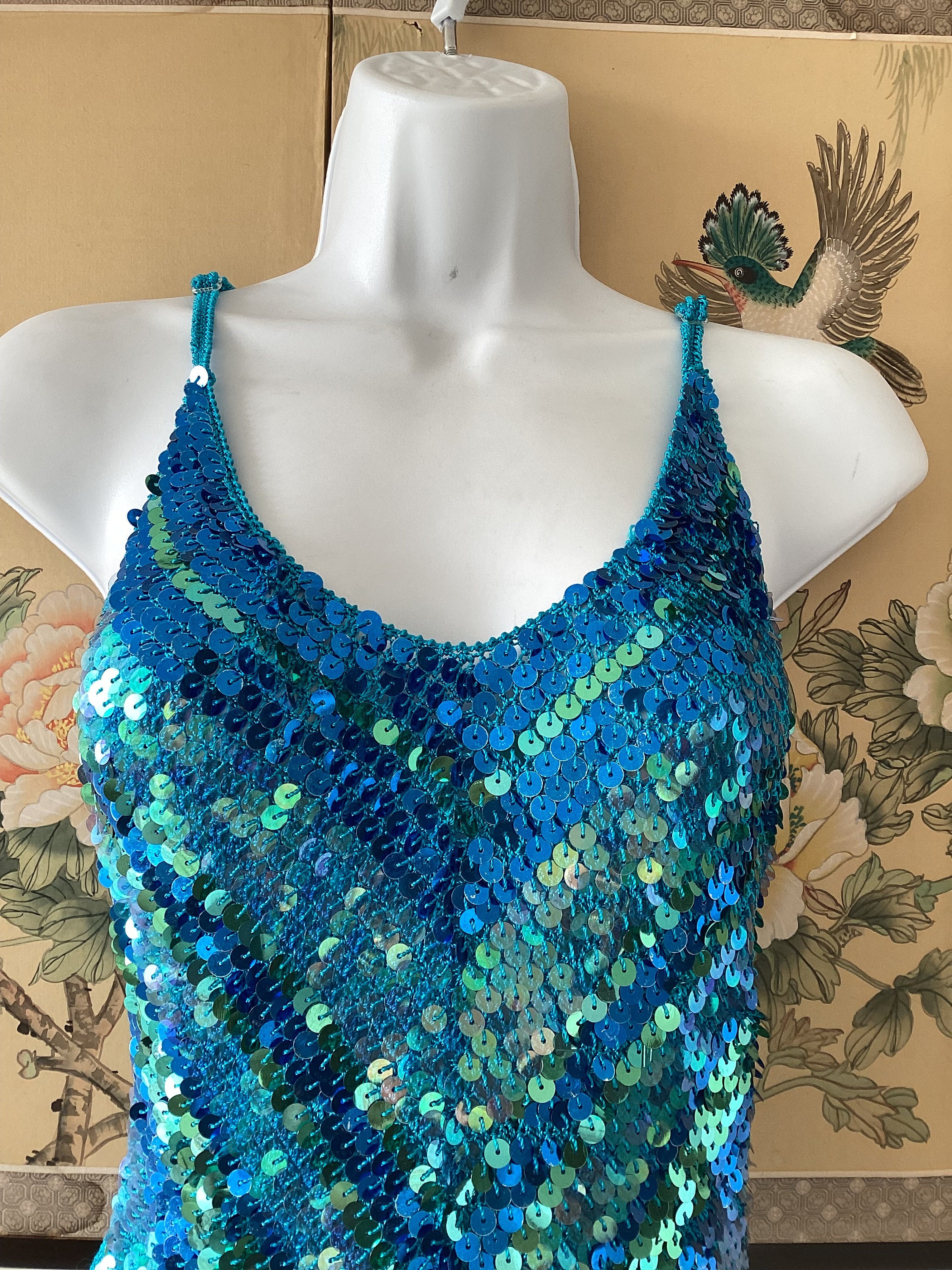 Vintage Crochet Blue Sequin Shimmering Top - Etsy