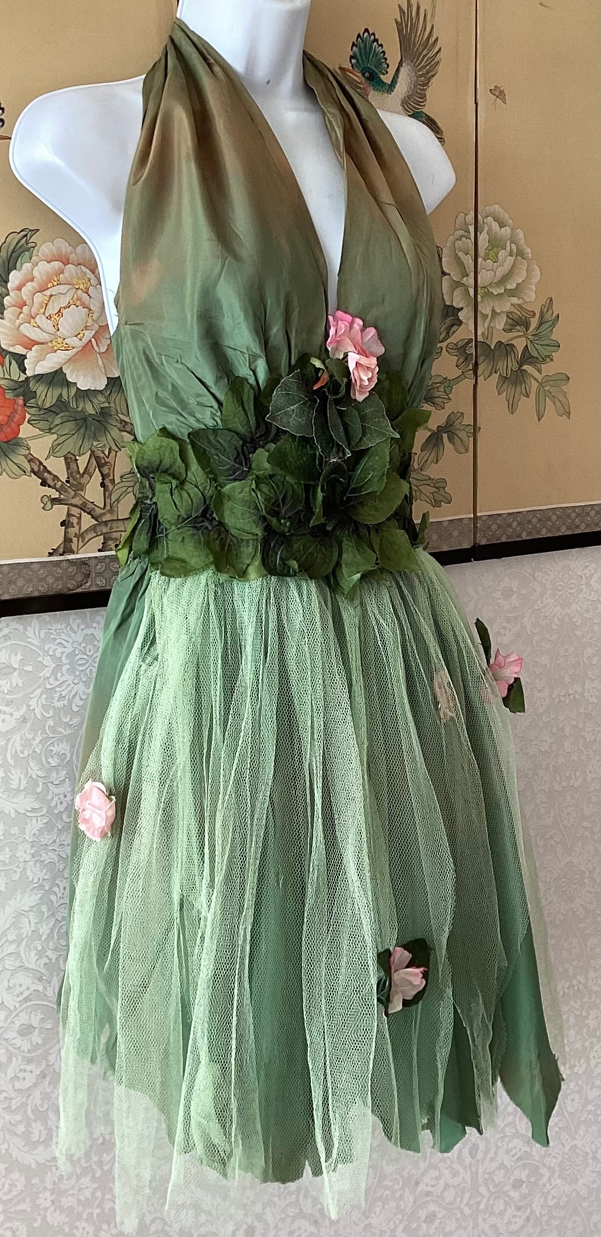 Vintage Green Lacy With Floral Pink Decorated Flowers - Etsy