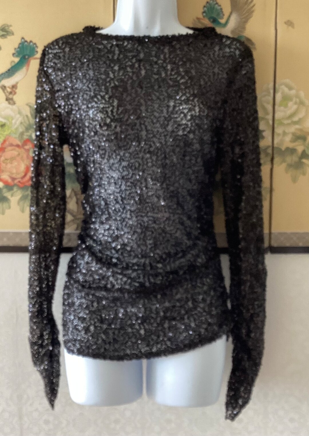 Black Mesh Net Sequin Top - Etsy