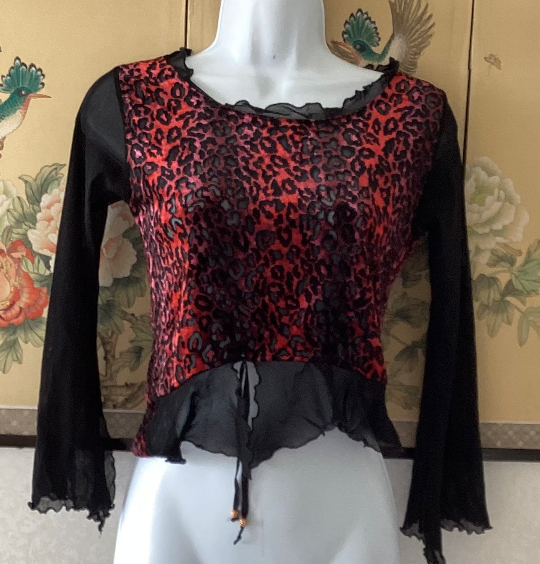 Velvet Red and Black Sheer Cropped Top - Etsy