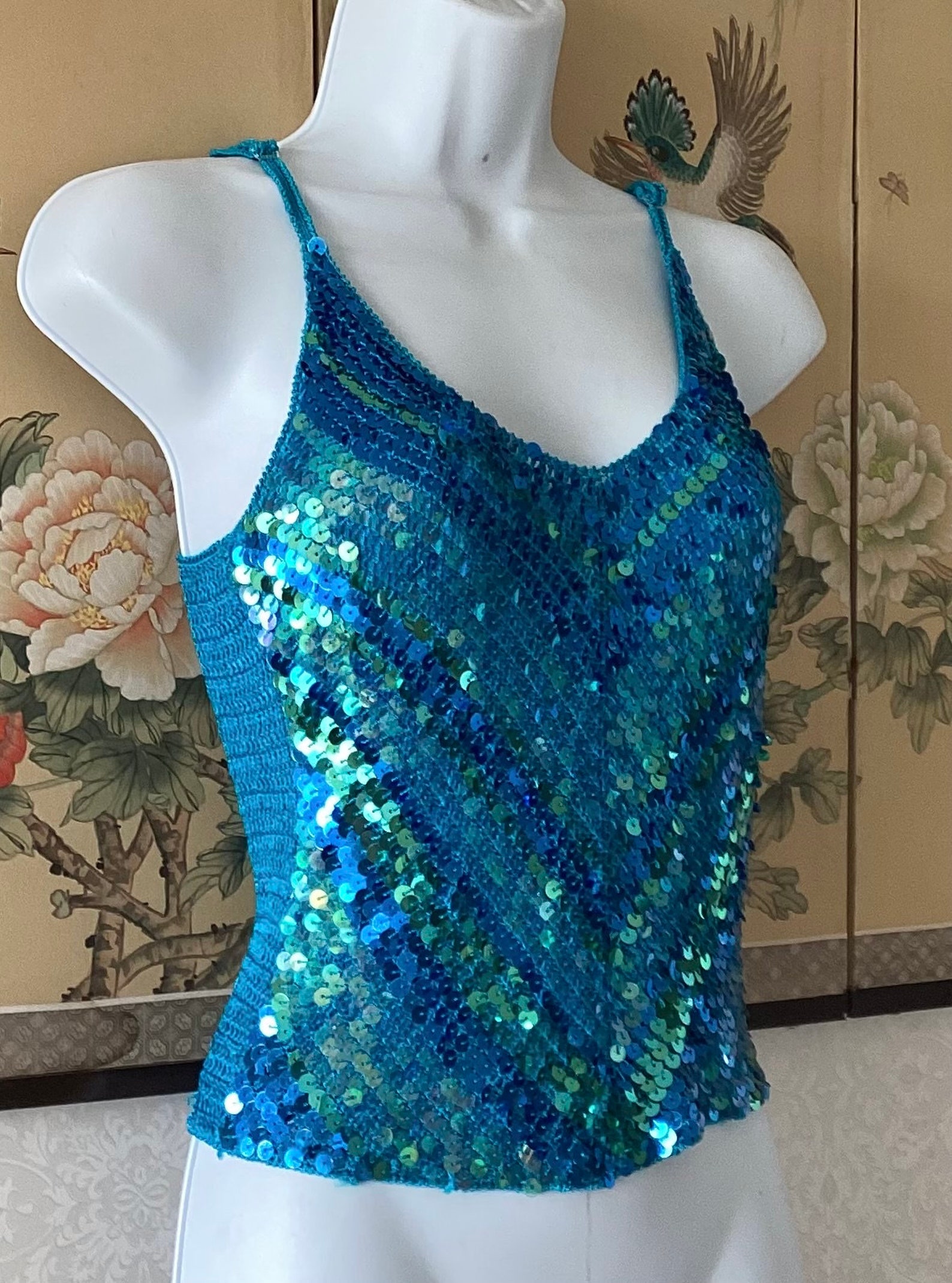 Vintage Crochet Blue Sequin Shimmering Top - Etsy