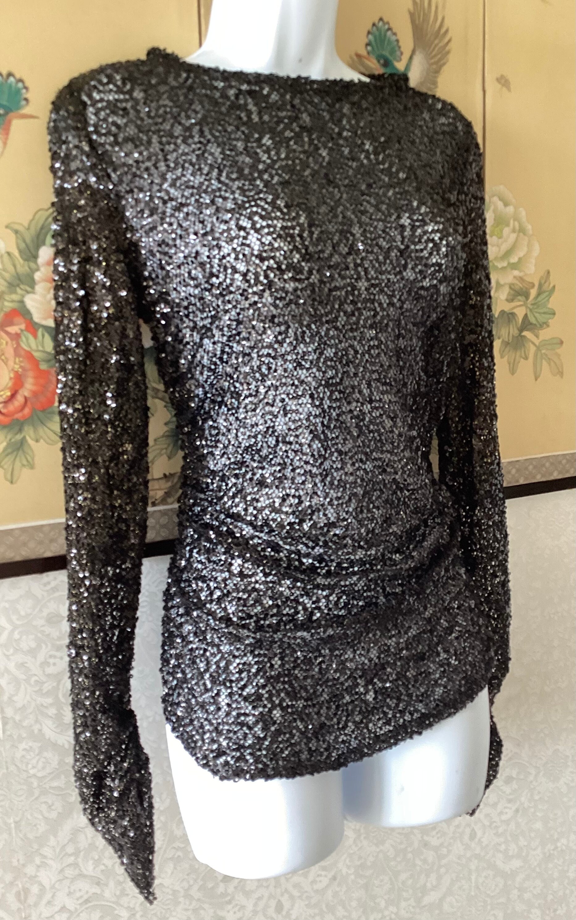 Black Mesh Net Sequin Top - Etsy