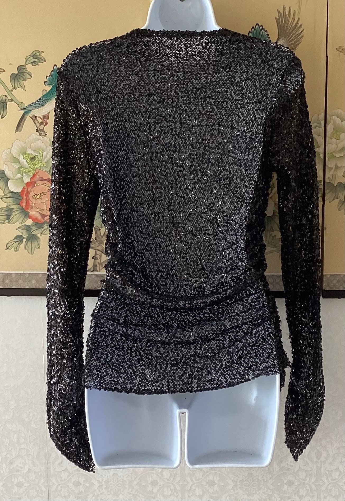 Black Mesh Net Sequin Top - Etsy