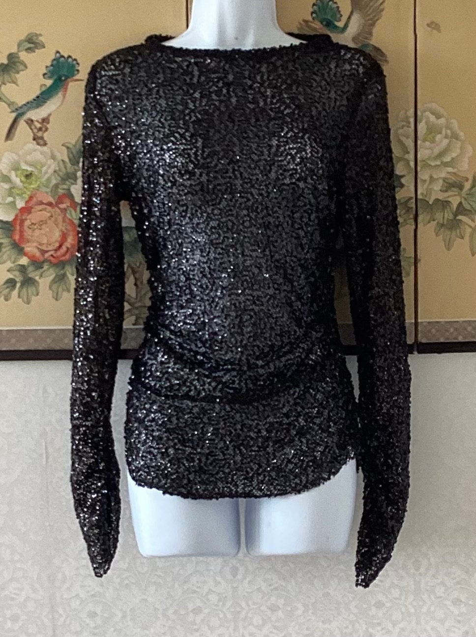 Black Mesh Net Sequin Top - Etsy