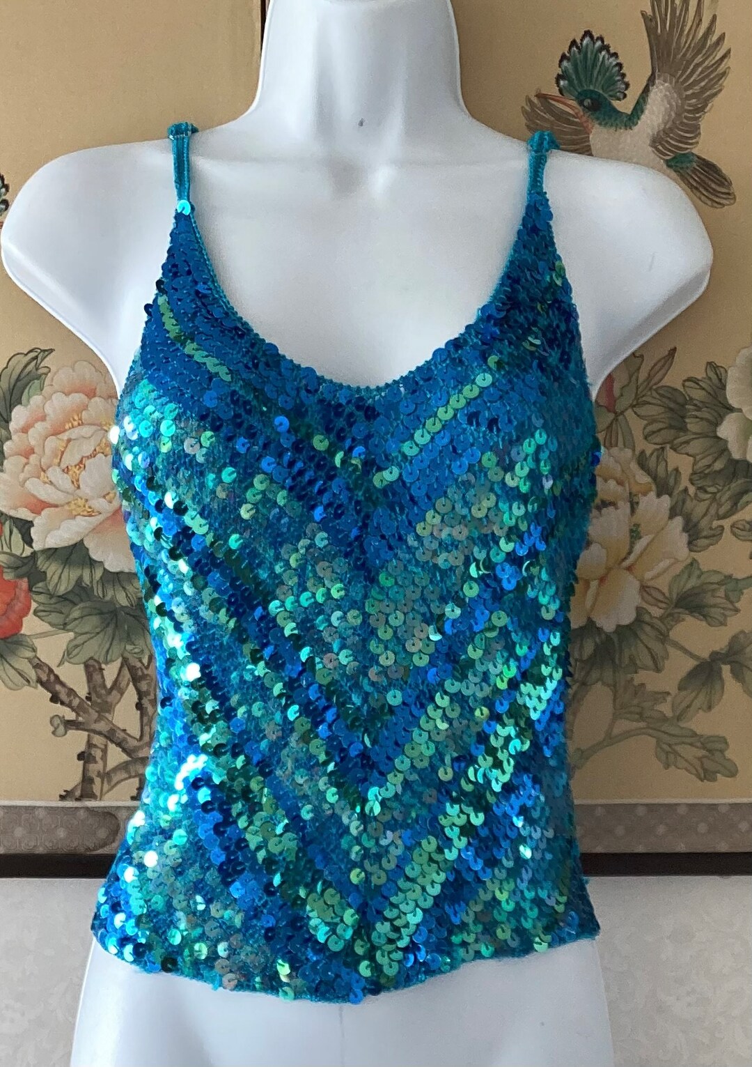 Vintage Crochet Blue Sequin Shimmering Top - Etsy