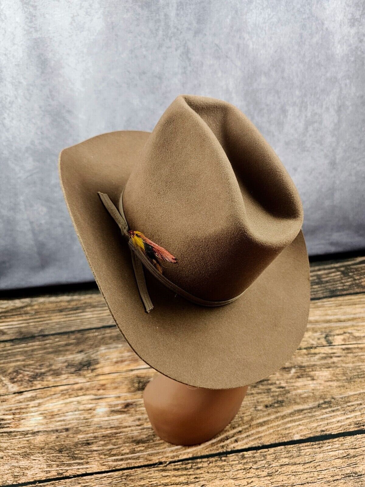 Rockmount Ranch Wear Cowboy Hat Tru West Brown Band Feather Top Hand ...