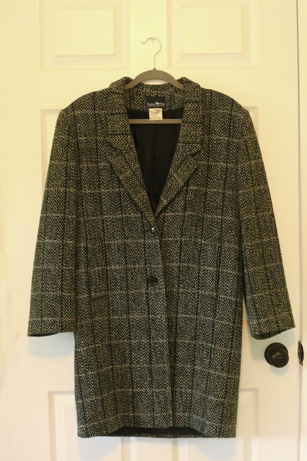 Vintage 80's HUNTERS RUN Women Single Breasted Glen Plaid Tweed Coat ...
