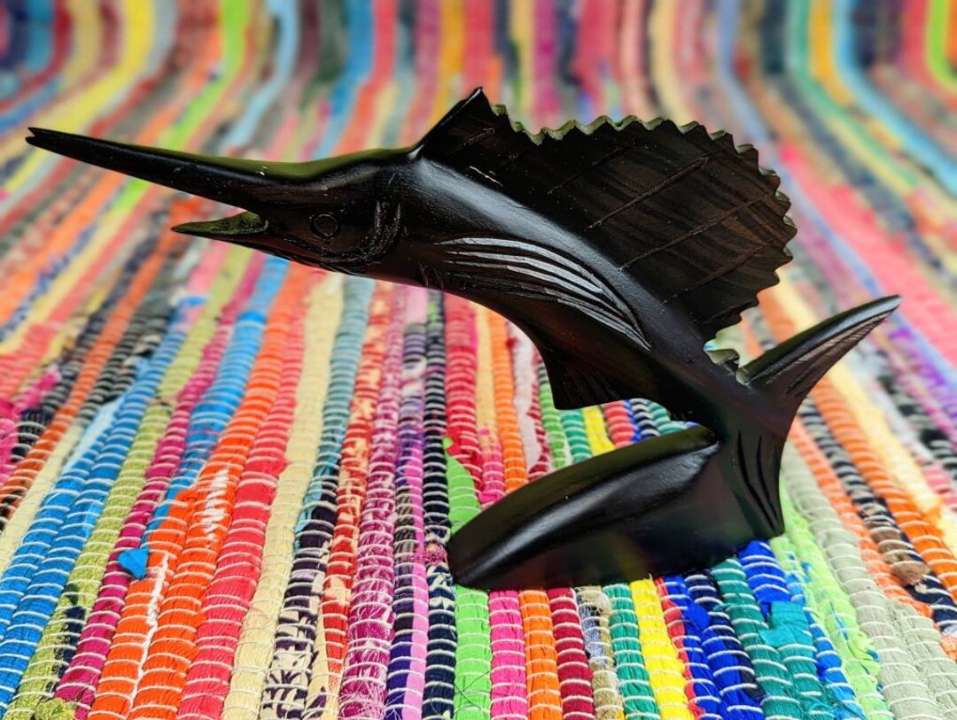 Vintage Wood Carved Marlin Swordfish Sailfish Figurine Statue 10.5x7 ...