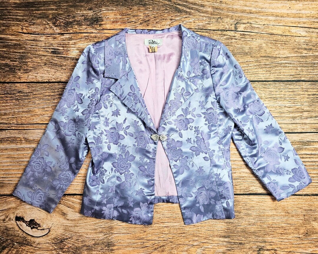 Stunning Vintage Patra Womens Evening Blazer Jacket Blue Purple Satin ...