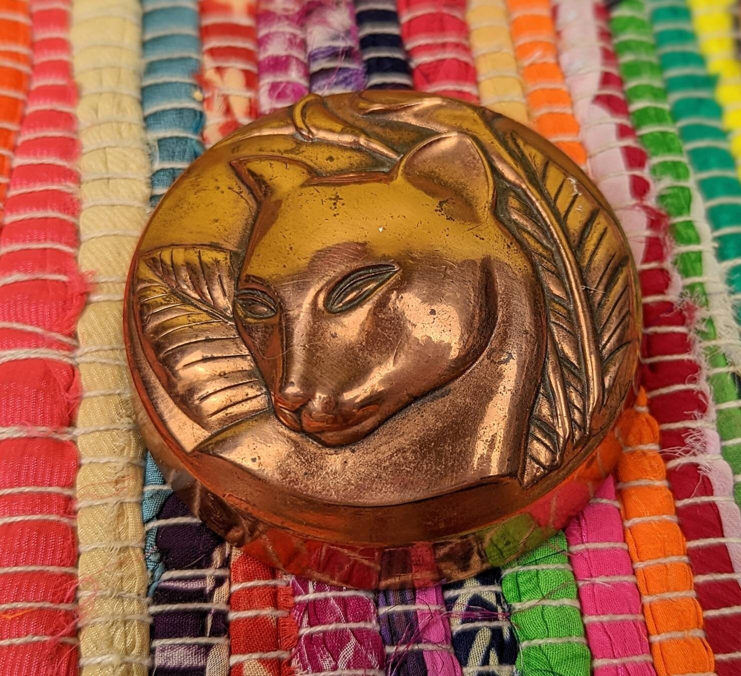 Vintage Copper Paperweight Embossed Cat Lioness and Calla Lily - Etsy