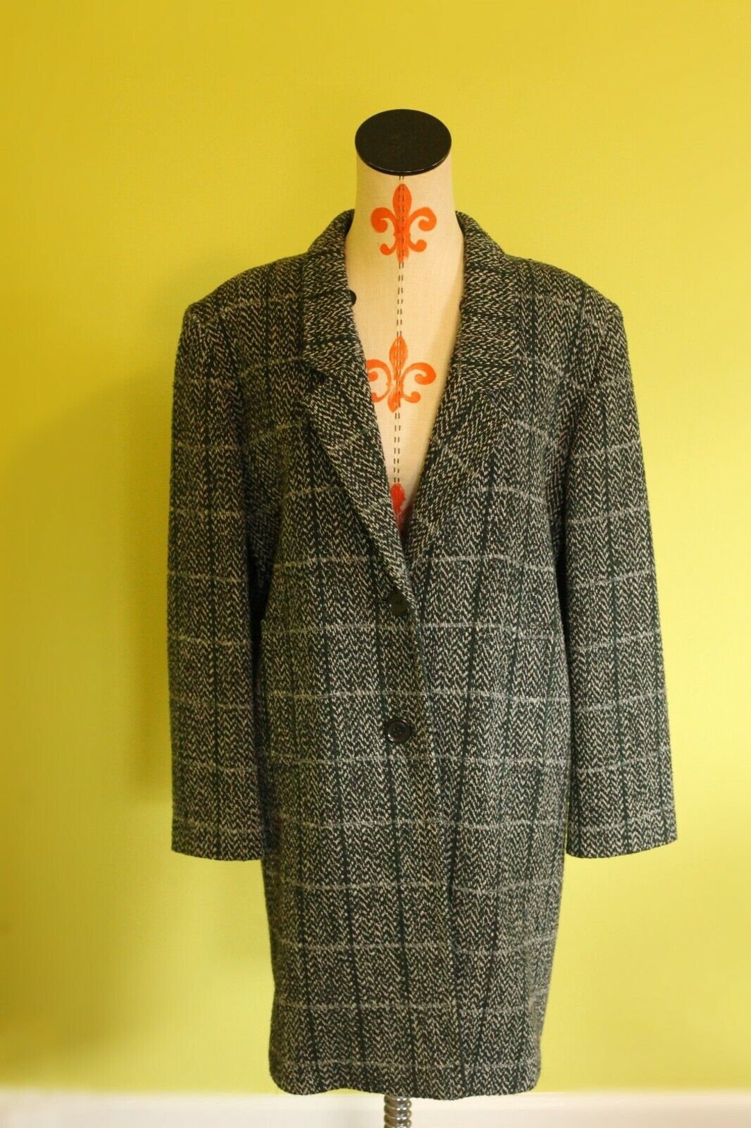 Vintage 80's HUNTERS RUN Women Single Breasted Glen Plaid Tweed Coat ...