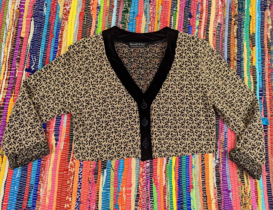 Rare Vintage Hannah and Tina Short Cardigan Crochet Gold Tones Fabric ...
