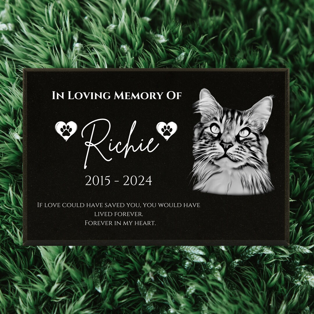Cat Memorial Stone, Pet Memorial Stone, Cat Headstone, Portrait Cat ...