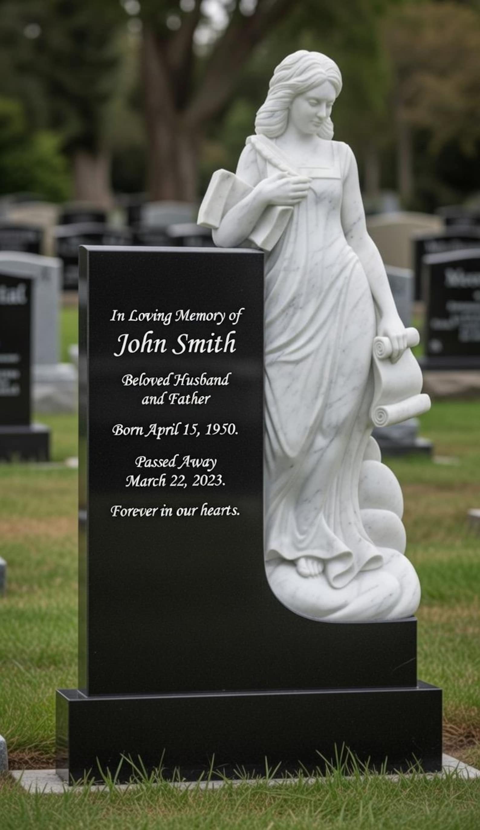 Custom Mourning Woman Headstone - Lady Statue Memorial Grave Marker ...