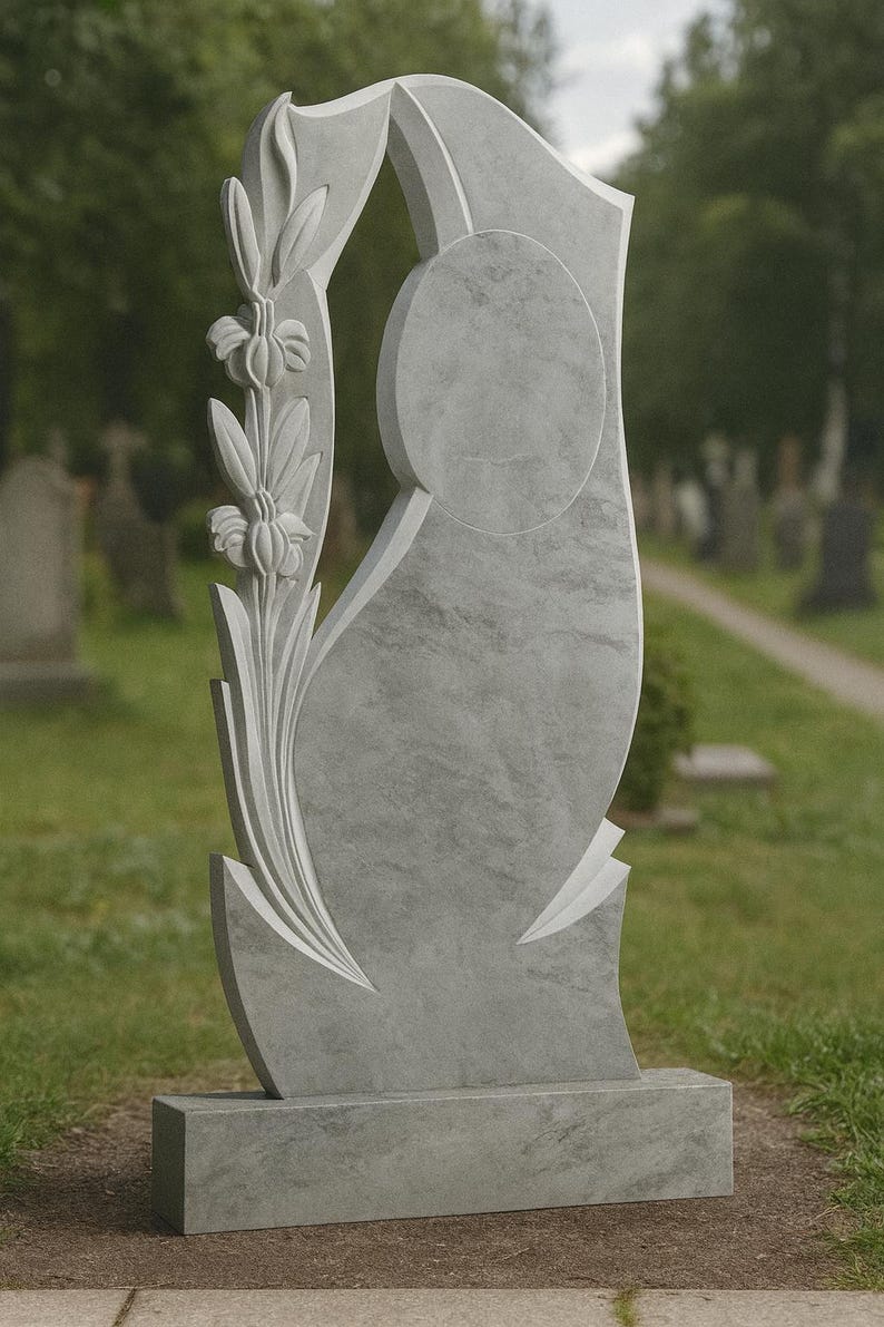 Marble Headstone With Flower Carving • Custom Engraved Memorial Stone ...