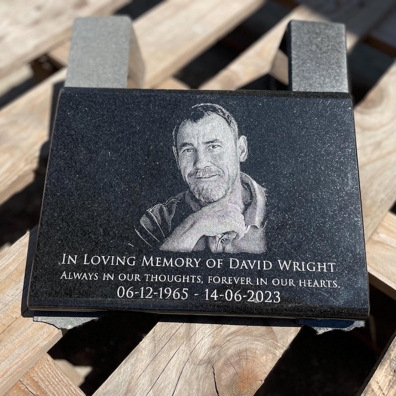 Engraved Black Granite Memorial Stone: Father Portrait Headstone - Etsy