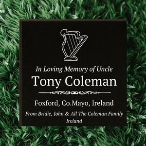 Personalized Irish Memorial Stone: Shamrock & Celtic Harp Grave Marker ...