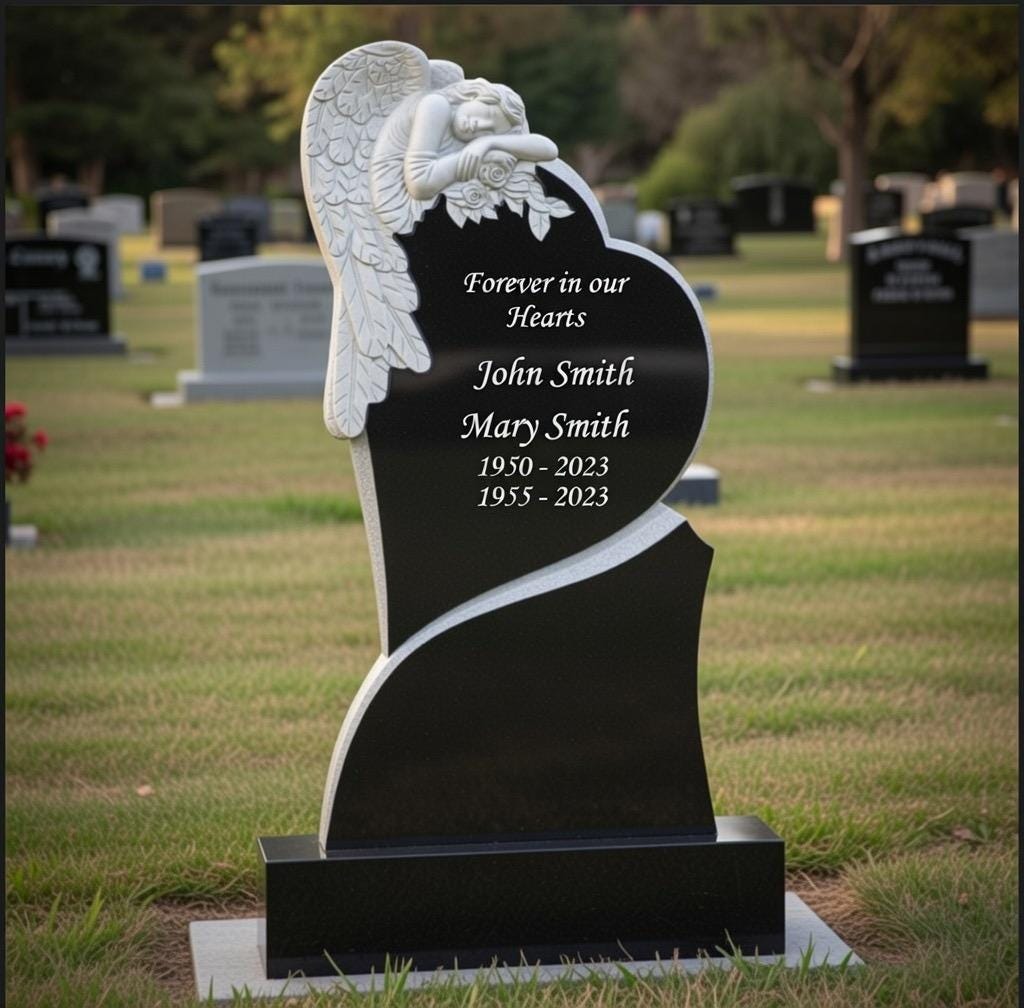 Custom Angel Heart Headstone - Weeping Angel Memorial Granite Grave ...