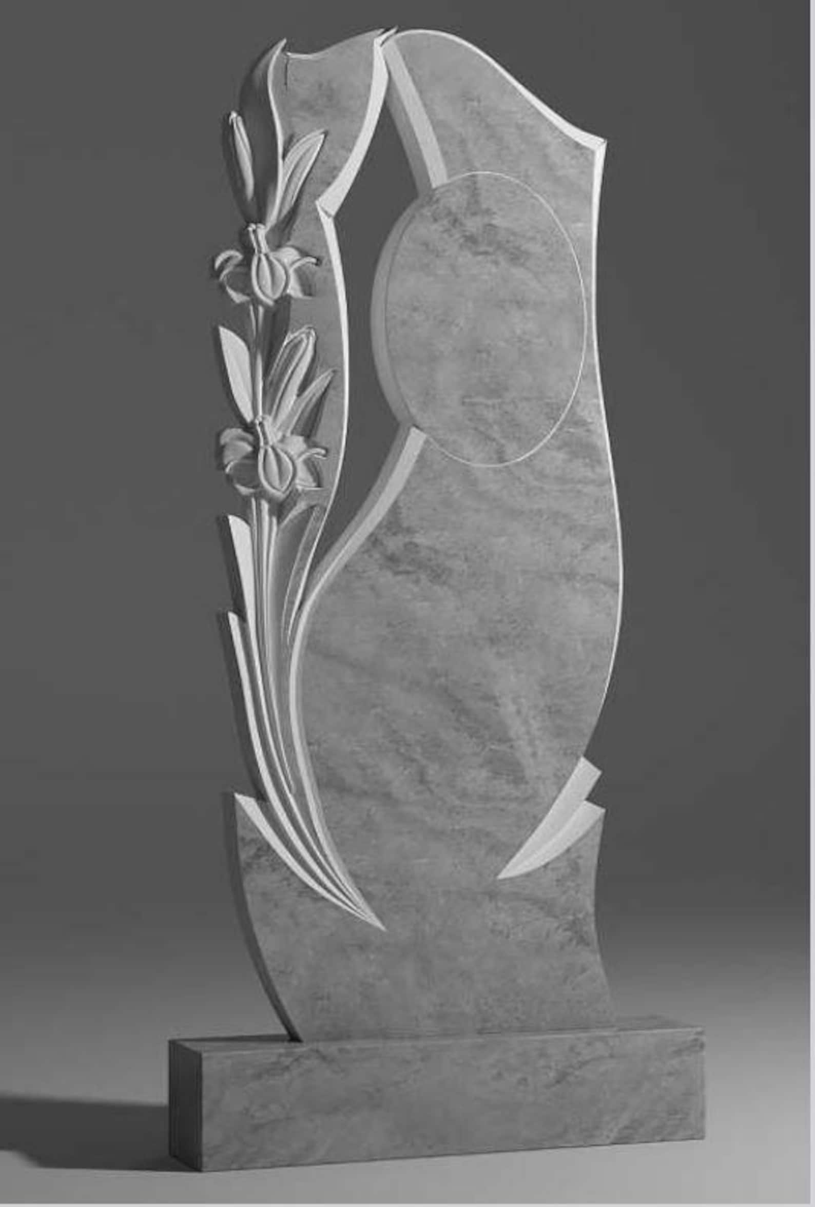 Marble Headstone With Flower Carving • Custom Engraved Memorial Stone ...