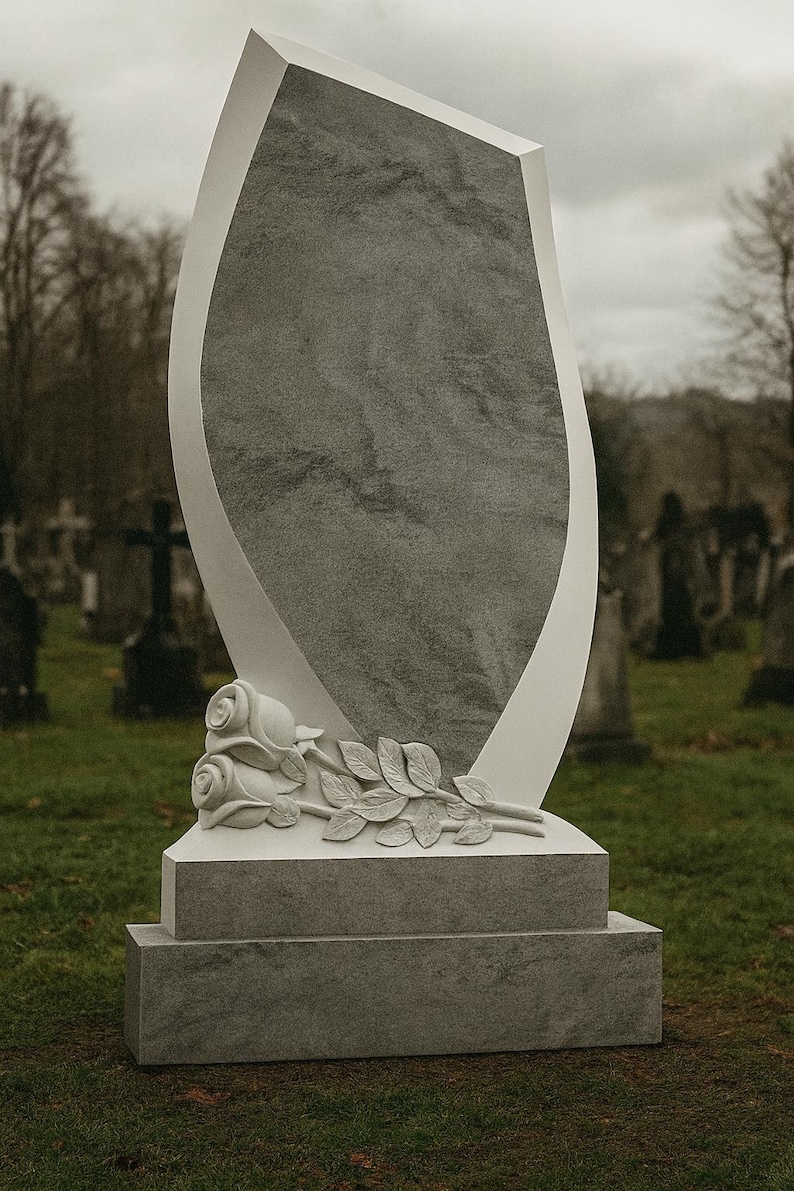 Custom Granite Headstone With Rose Carving – Personalized Grave Marker ...
