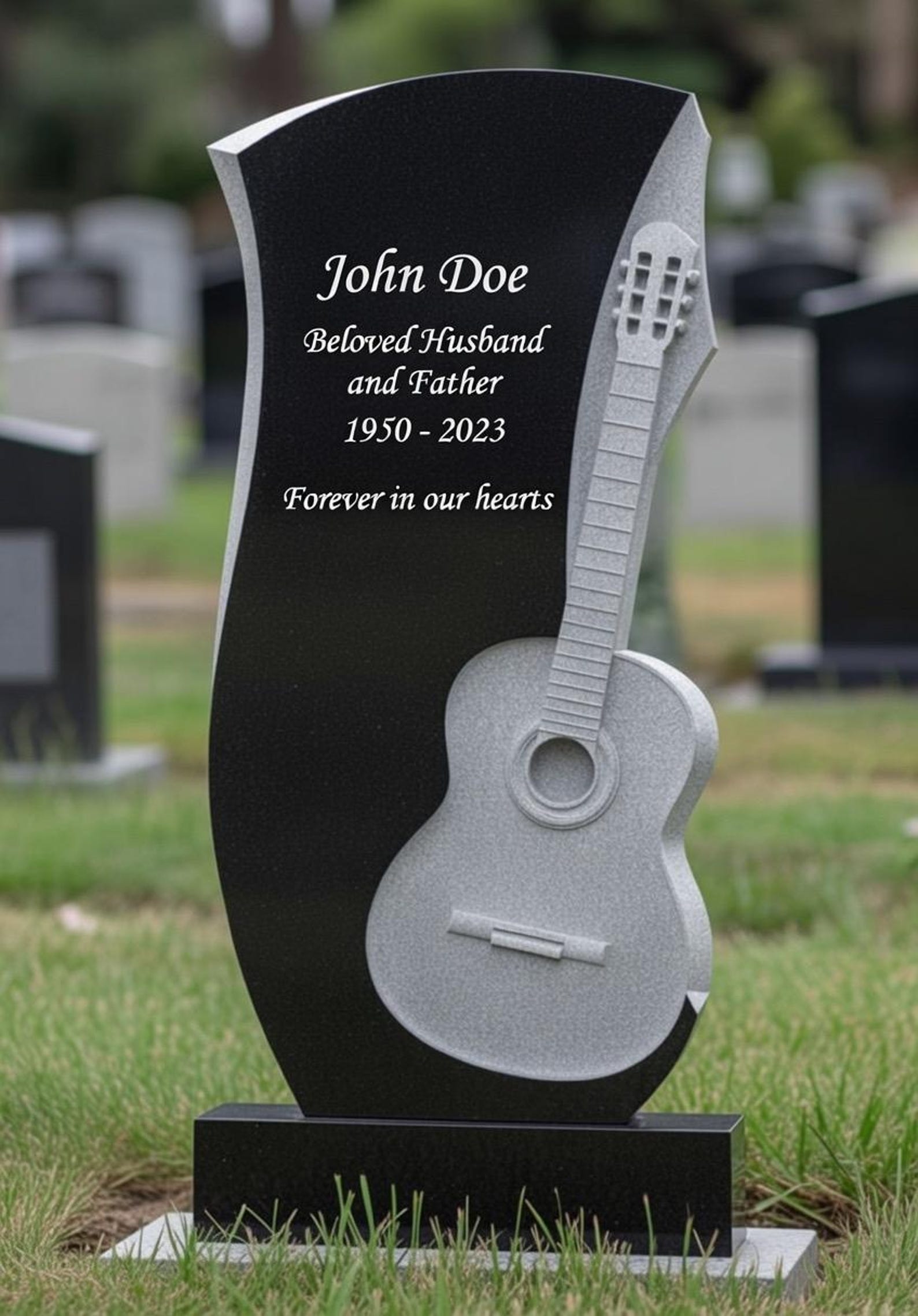 Custom Guitar Headstone - Music Memorial Black Granite Grave Marker ...