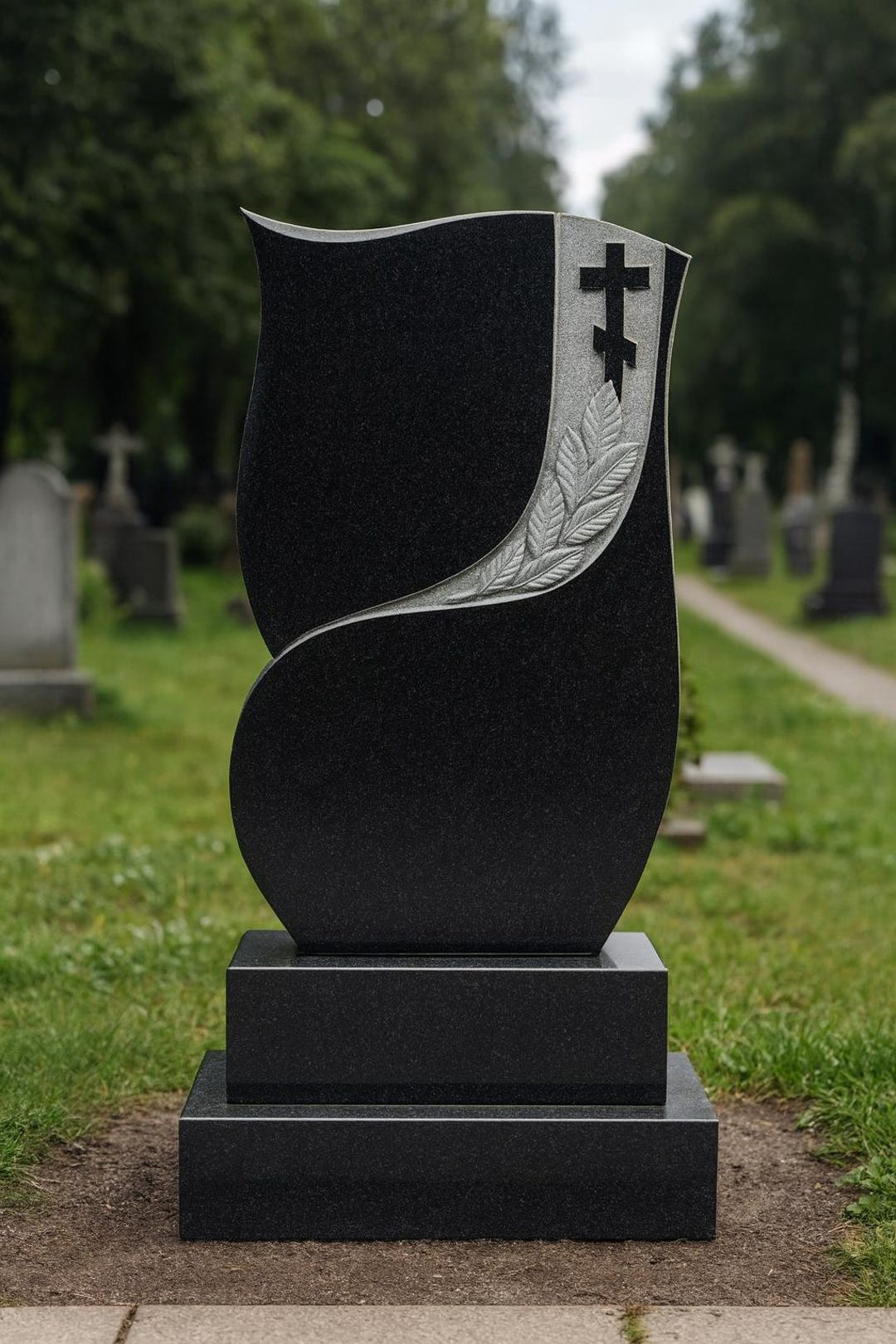 Black Granite Tombstone With Orthodox Cross • Custom Engraved Memorial ...