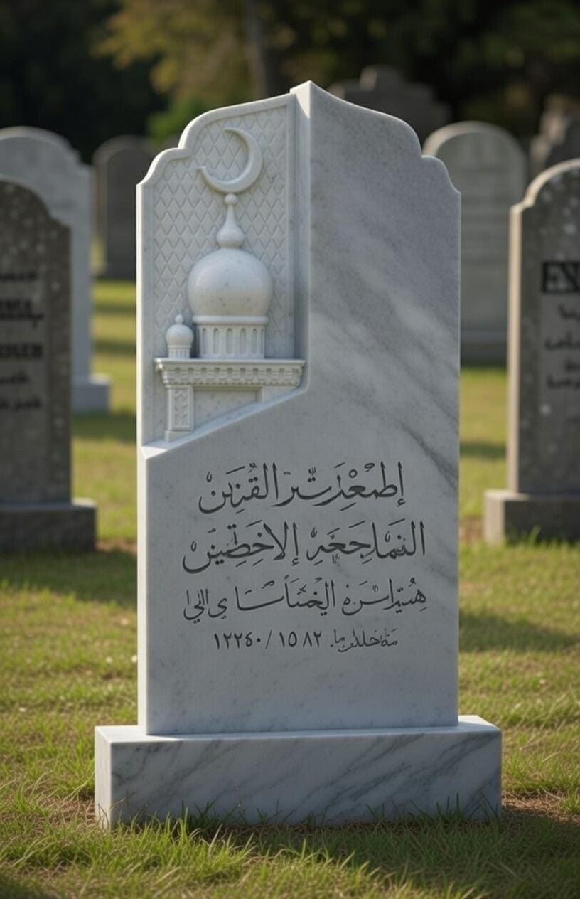 Personalized Islamic Marble Headstone – Mosque & Crescent Grave Marker ...