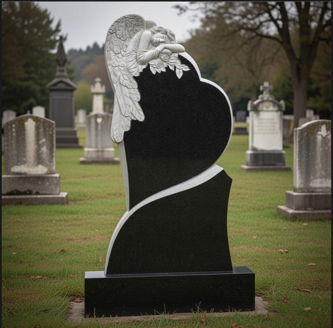 Custom Angel Heart Headstone - Weeping Angel Memorial Granite Grave ...