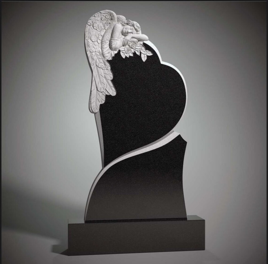Custom Angel Heart Headstone - Weeping Angel Memorial Granite Grave ...