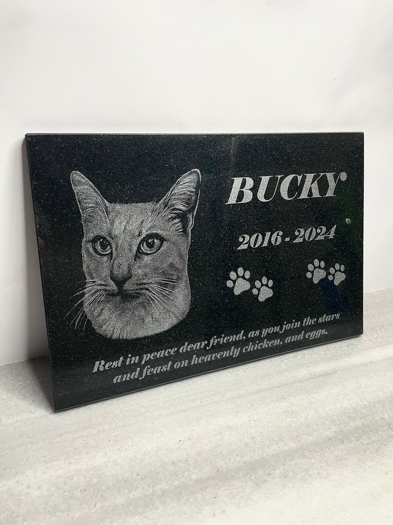 Personalized Cat Memorial Stone: Diamond Engraved Portrait on Black ...