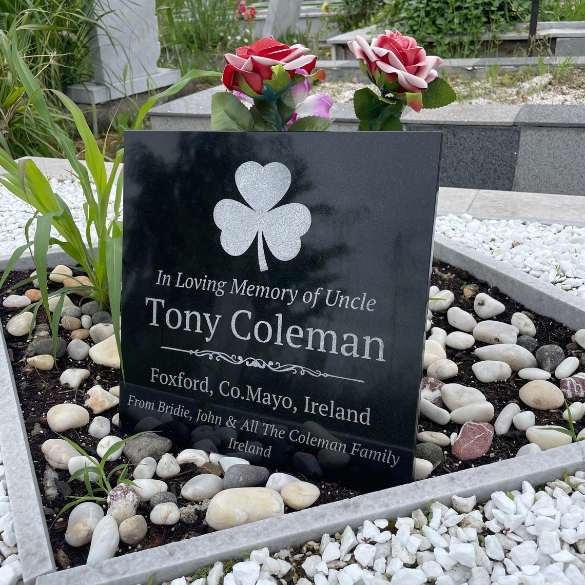 Personalized Irish Memorial Stone: Shamrock & Celtic Harp Grave Marker ...