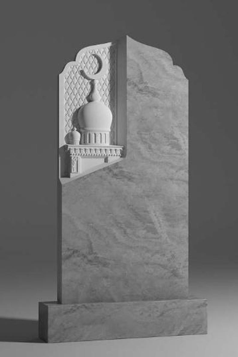 Personalized Islamic Marble Headstone – Mosque & Crescent Grave Marker ...