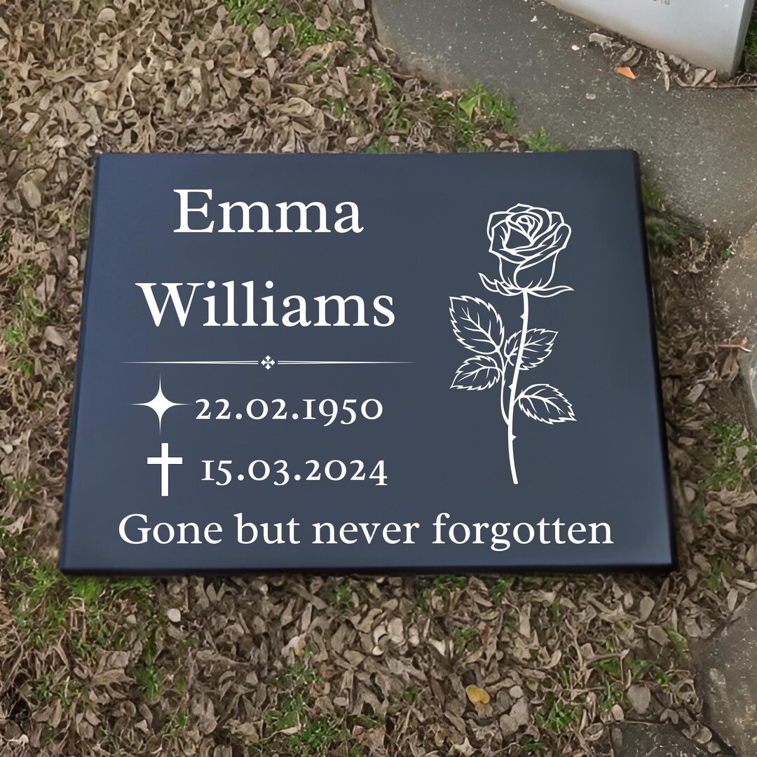 Custom Engraved Human Memorial Plaque - Granite Headstone With Diamond ...