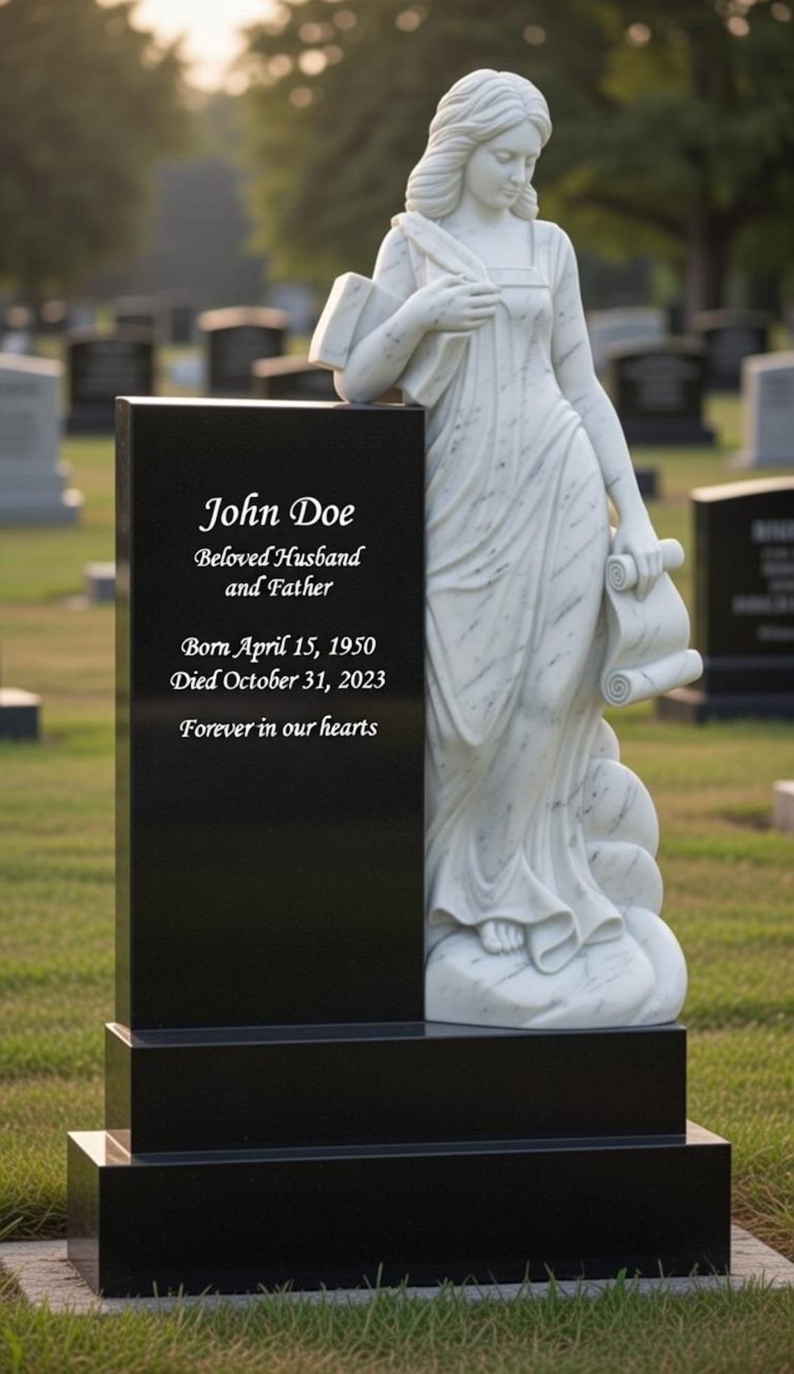 Custom Mourning Woman Headstone - Lady Statue Memorial Grave Marker ...