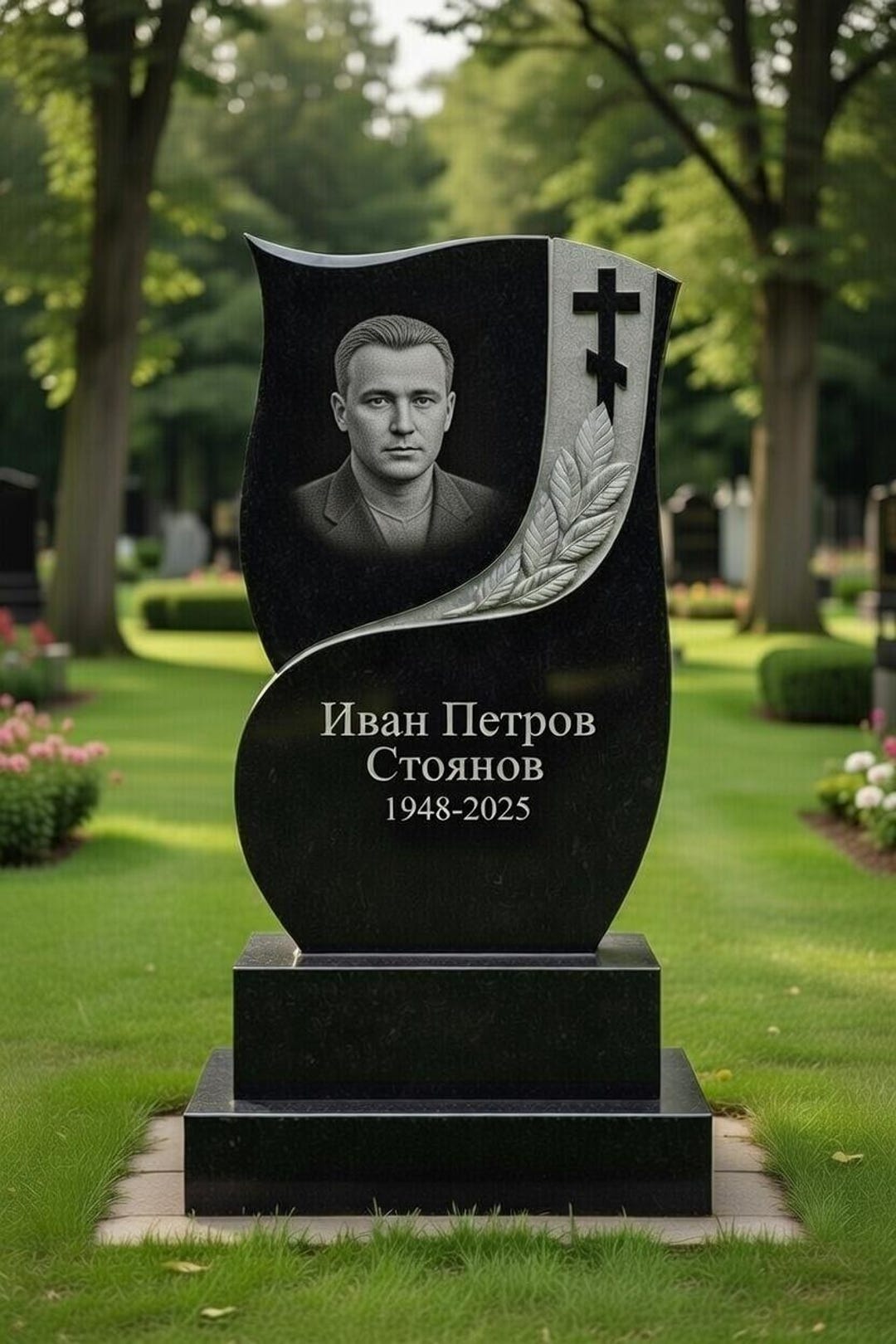 Black Granite Tombstone With Orthodox Cross • Custom Engraved Memorial ...