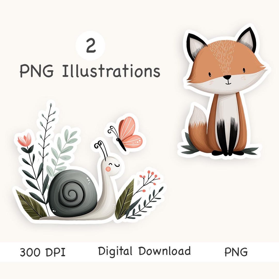 Cute Fox & Snail Clipart, PNG Illustrations, Baby Woodland Animals ...