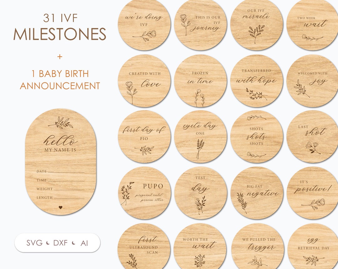 IVF Milestone Cards Svg, Pregnancy Keepsake Svg, IVF Mama Laser Cut ...