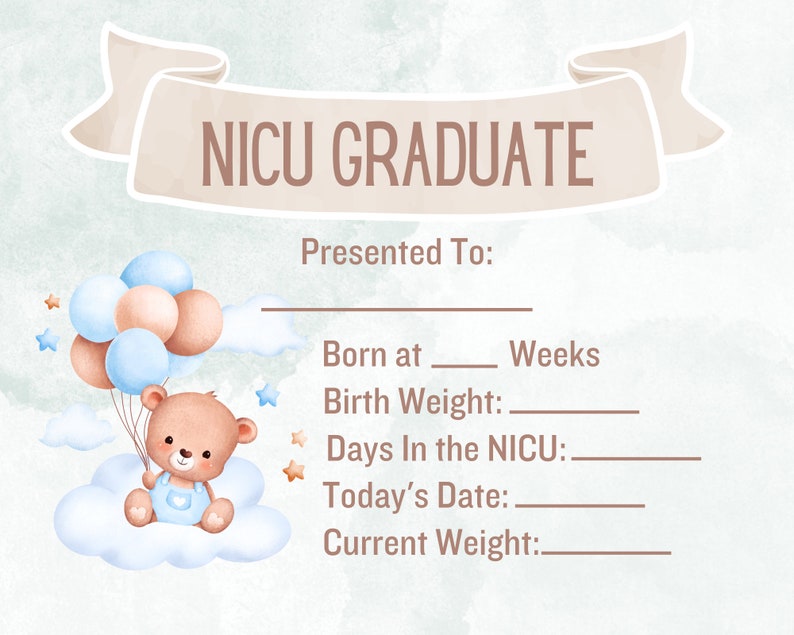 NICU Graduation Certificate, Preemie Baby Gift (printable) - Etsy