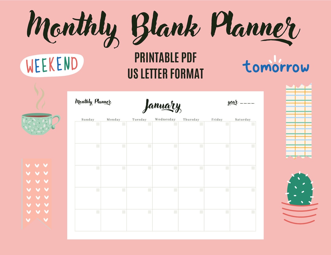 Monthly Blank Planner, Simple Calendar, 11*8,5 Inches, Horizontal ...