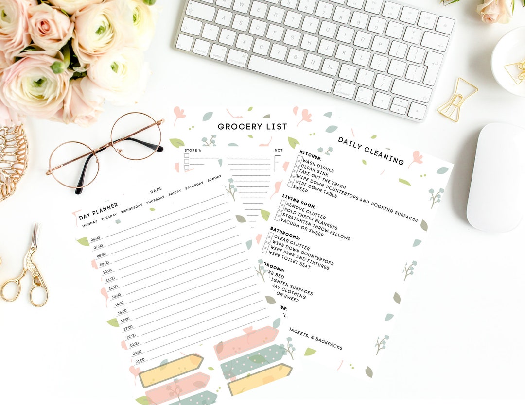 Daily Planner & BONUS: Grocery List and Daily Cleaning List - Etsy