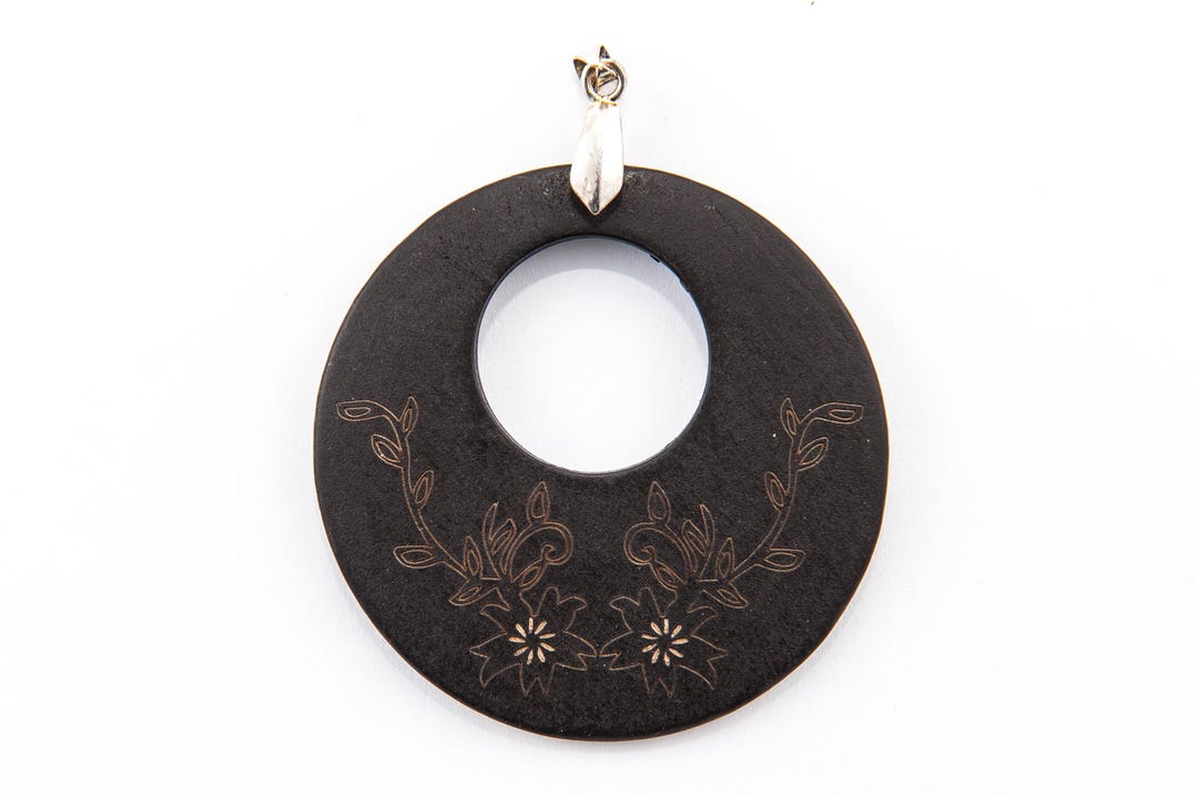 Dark Brown Wooden Gogo Pendant: Chinese Gugar Tree, Carved Flower ...