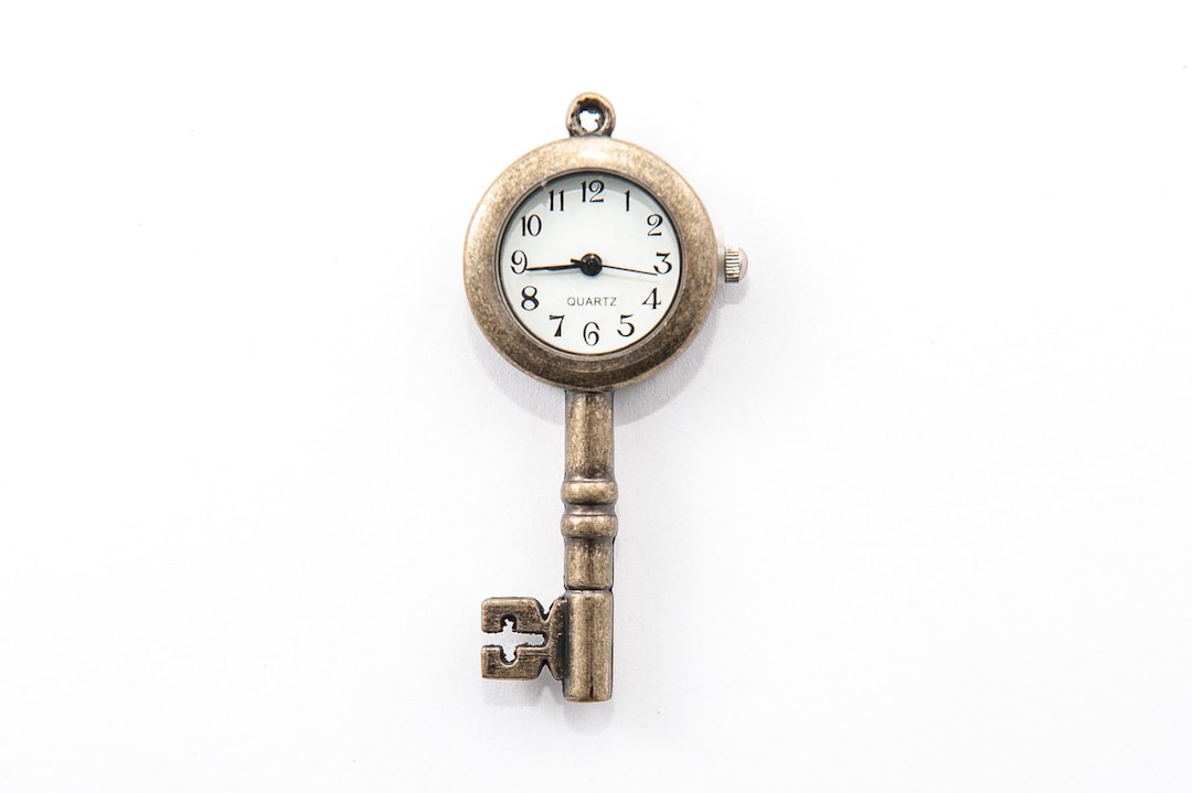 Skeleton Key Pendant: Working Watch Face Focal, Antiqued Brass ...
