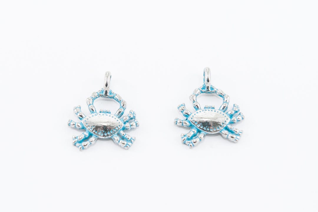 Crab Charm, Silver With Blue Patina, 21x24mm, Single Sided, 2 Count - Etsy