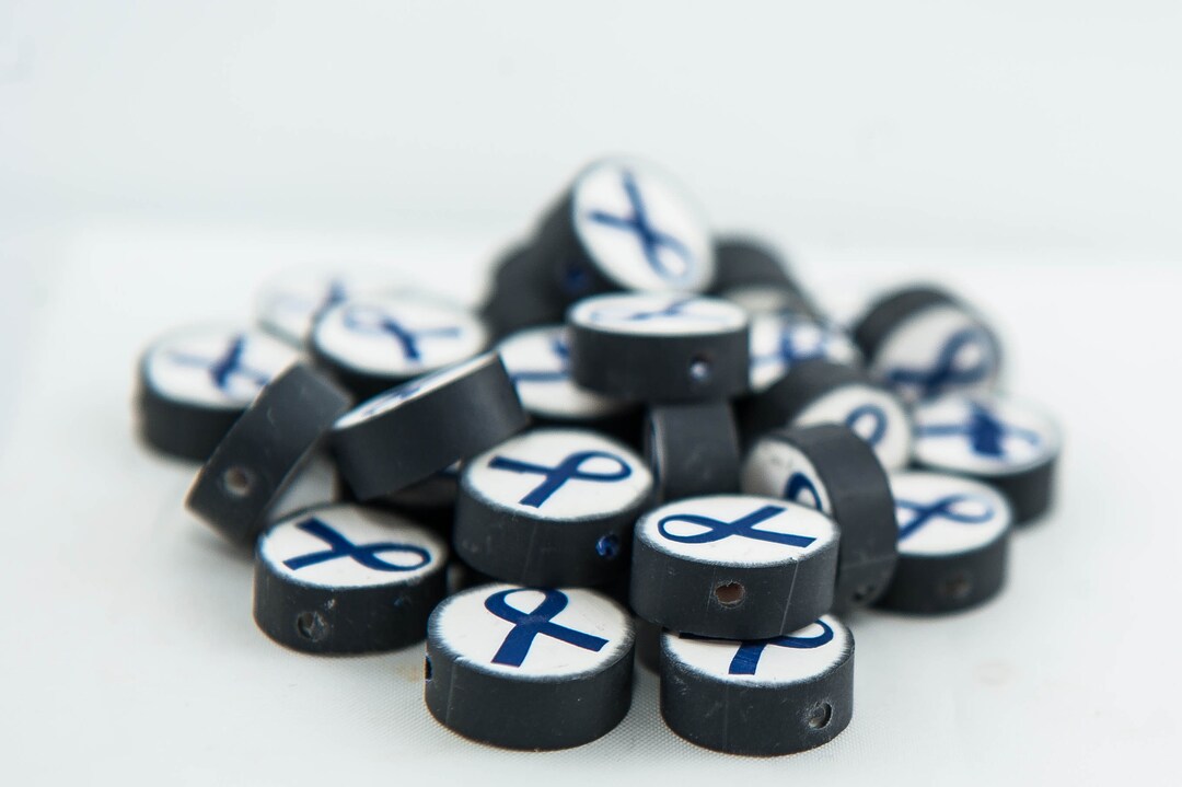 Awareness Ribbon Beads, Black + White Polyclay Flat Round, Dark Blue ...