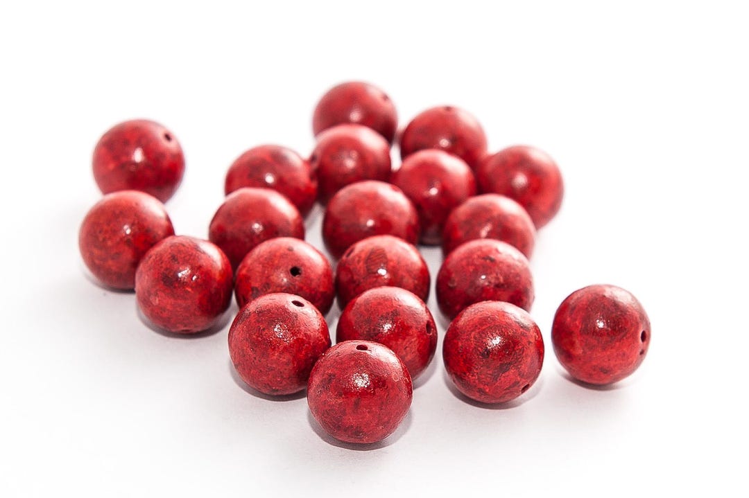 Red Sponge Coral Beads: 14mm Round, Large Coral Bead Strand, Natural ...