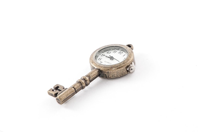 Skeleton Key Pendant: Working Watch Face Focal, Antiqued Brass ...