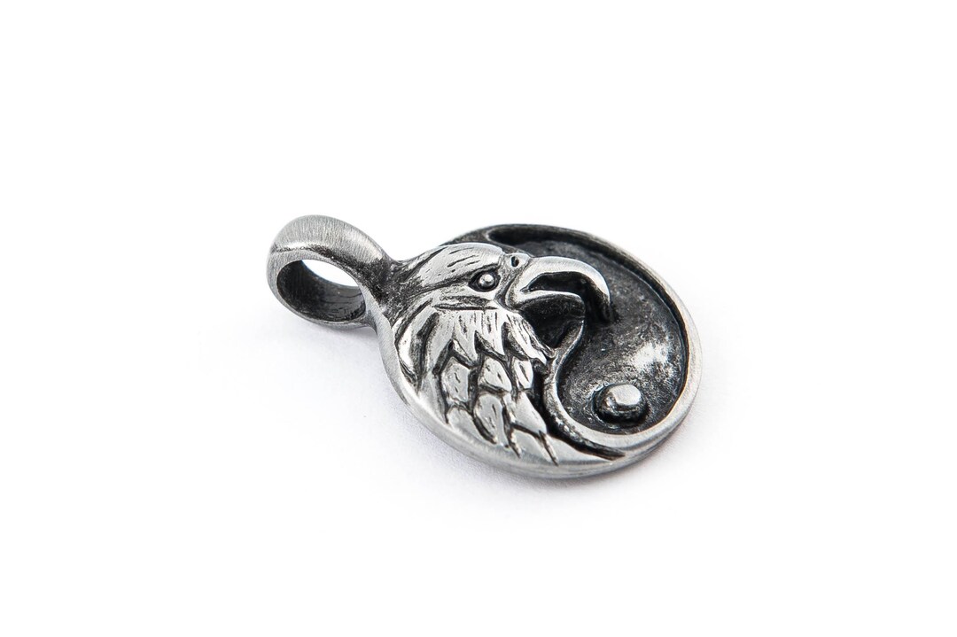 Eagle Head Over Yin Yang Symbol Pendant, Antique Pewter, 36x24mm Round ...