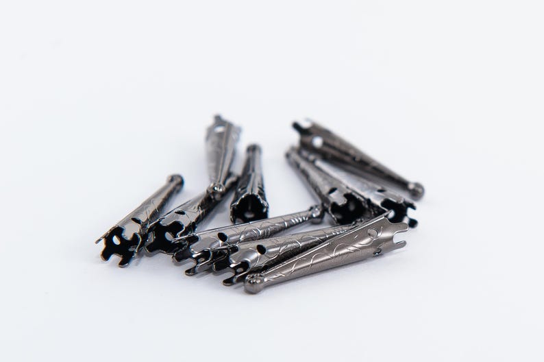 Bolo Tips, Gunmetal Steel With Flower Design, 33x7mm, 10 Count - Etsy