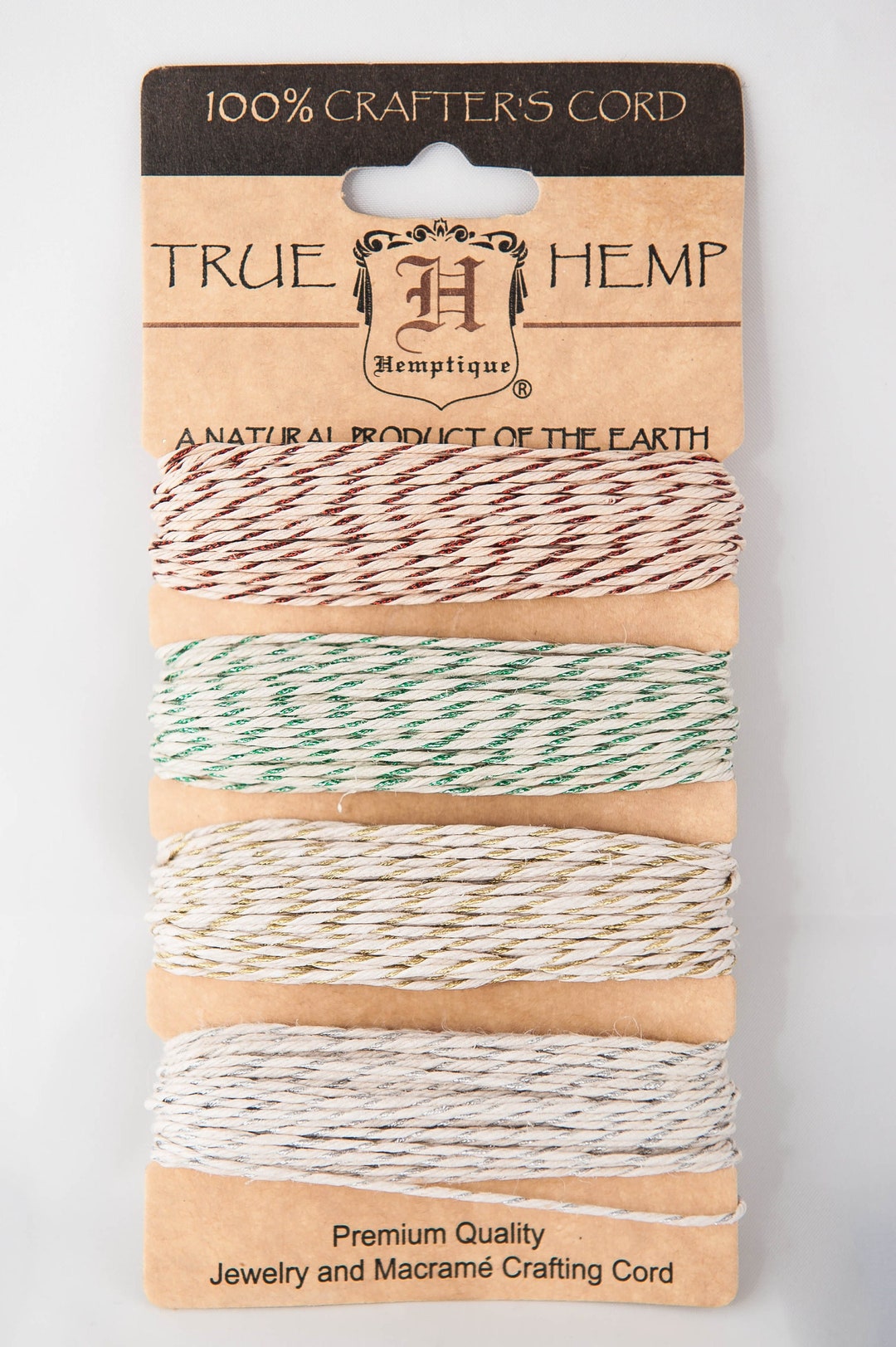 Metallic Hemp Cord: Red, Green, Gold, Silver - 1mm Crafting Cord, (4 ...